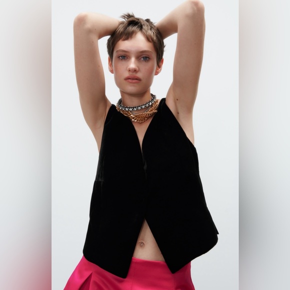 Zara | Tops | Zara Open Back Velvet Tuxedo Vest | Poshmark
